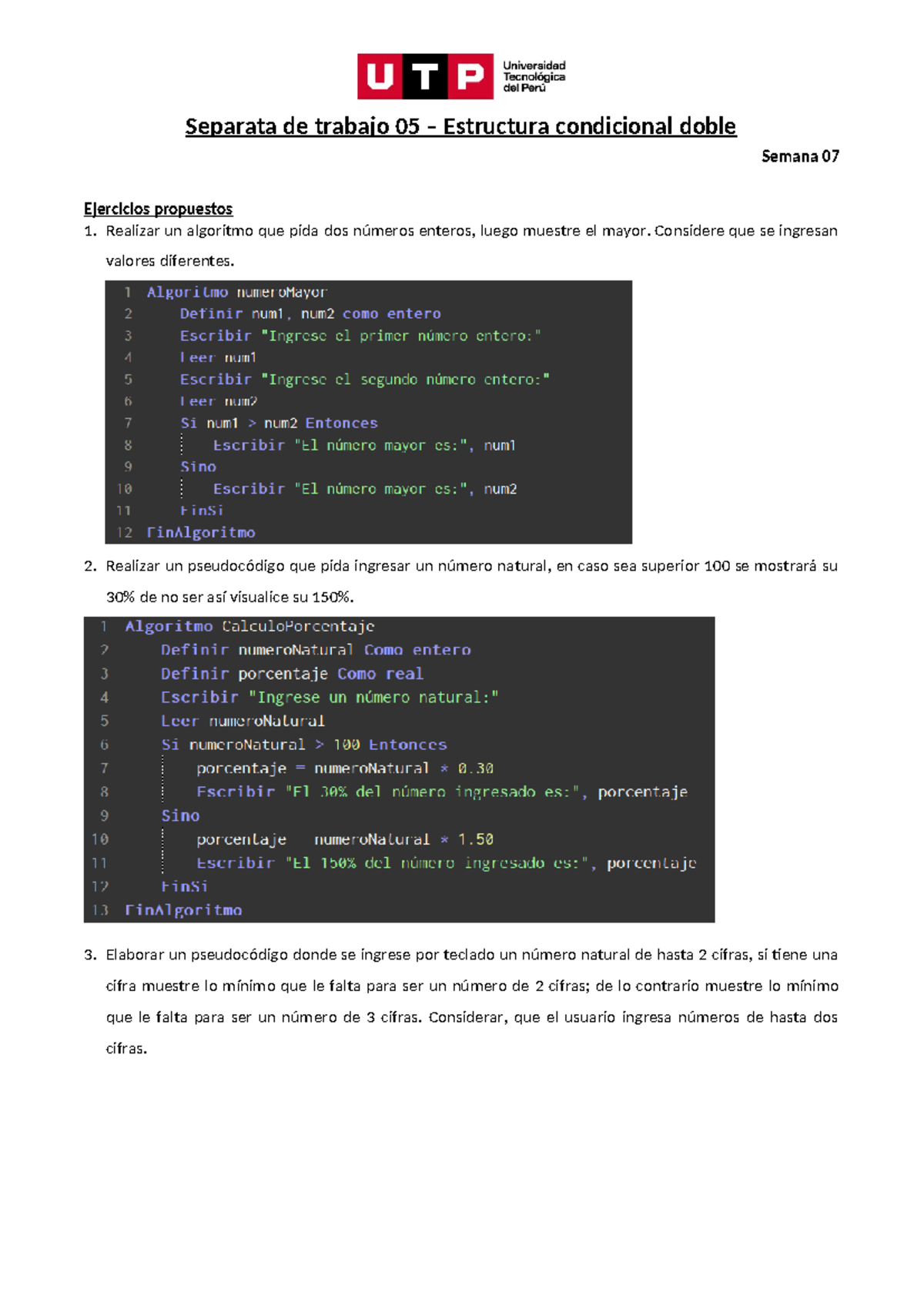Tarea S07 - Separata de trabajo 05 – Estructura condicional doble ...