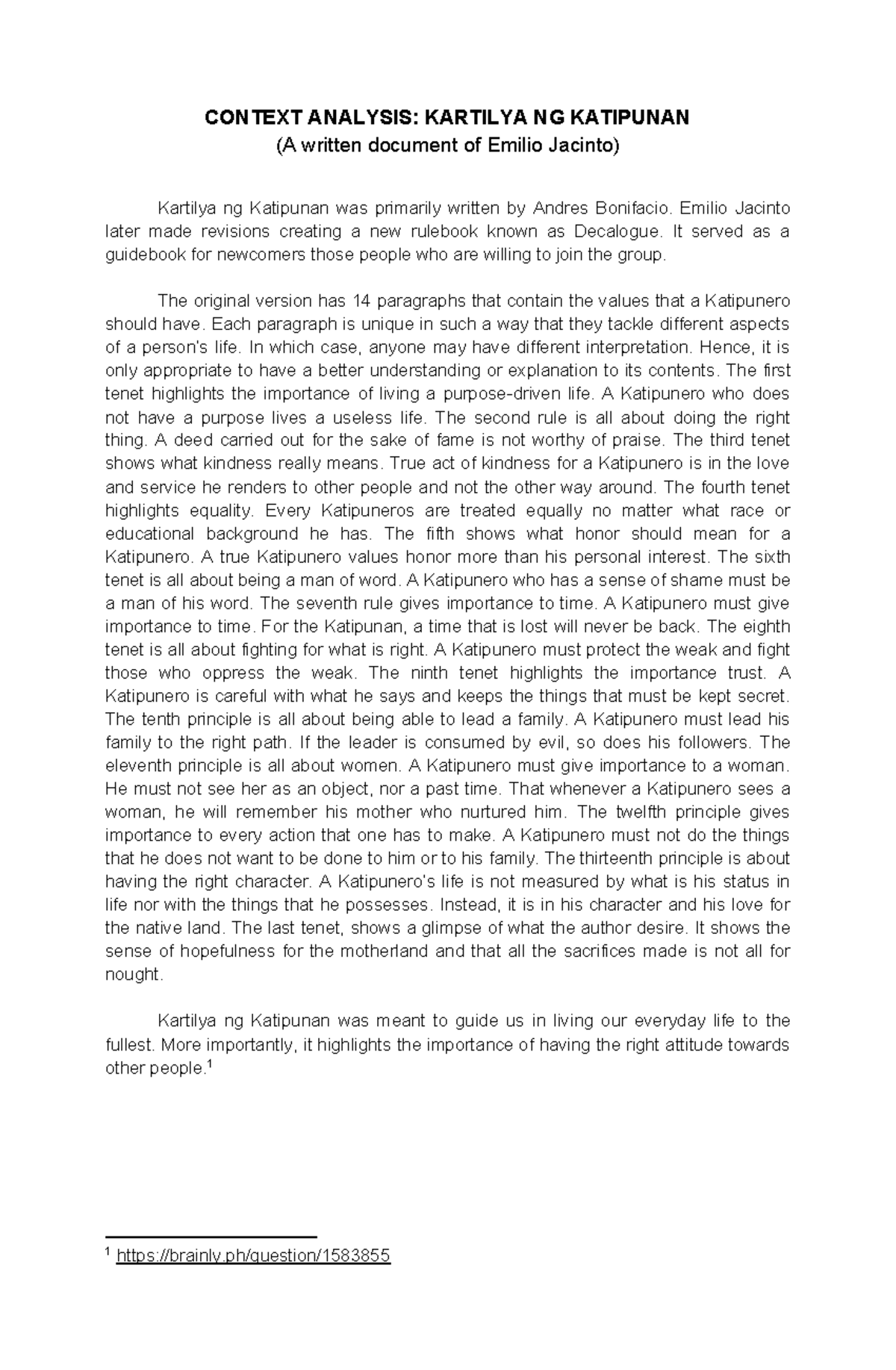 Context Analysis - Kartilya Ng Katipunan - General Education - CapSU - Studocu