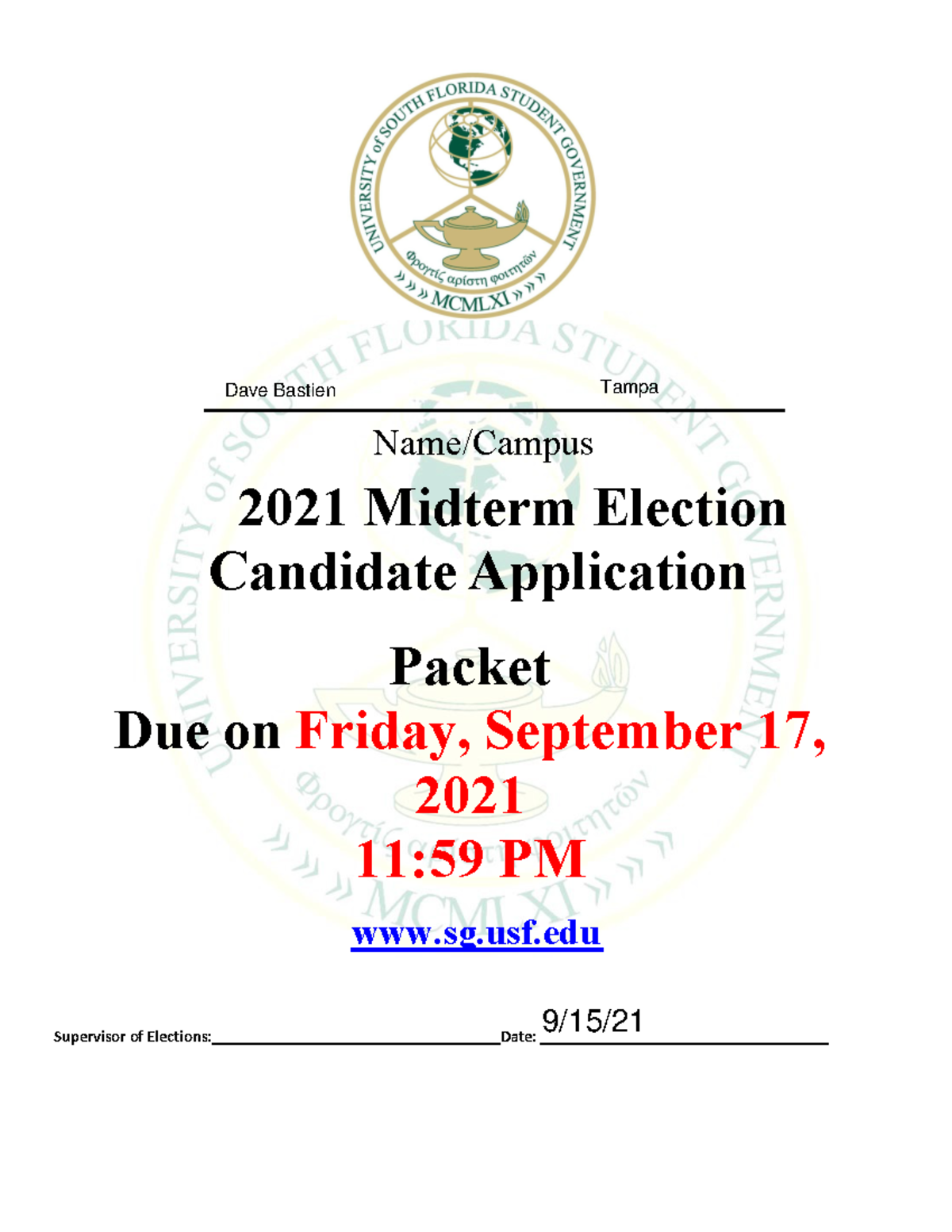 Running - Name/Campus 2021 Midterm Election Candidate Application ...