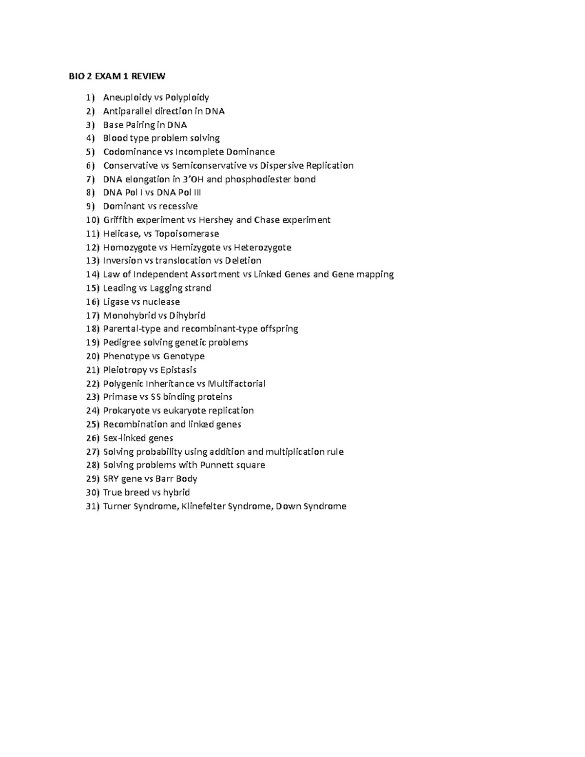 BIO 2 EXAM 1 Review - BIO 2 EXAM 1 REVIEW Aneuploidy vs Polyploidy ...