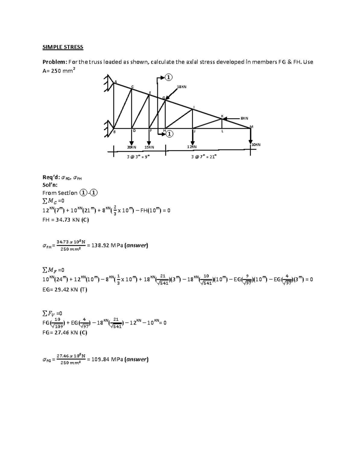 Pdfcoffee - helps to understand steel and timber design - SIMPLE STRESS Problem: For the truss ...