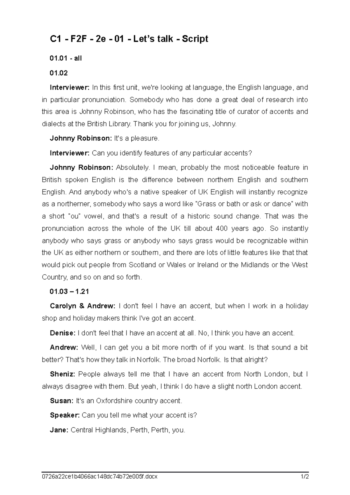 C1 - F2F - 2e - 01 - Lets talk - Script - Inglés de los negocios (B2-C1 ...