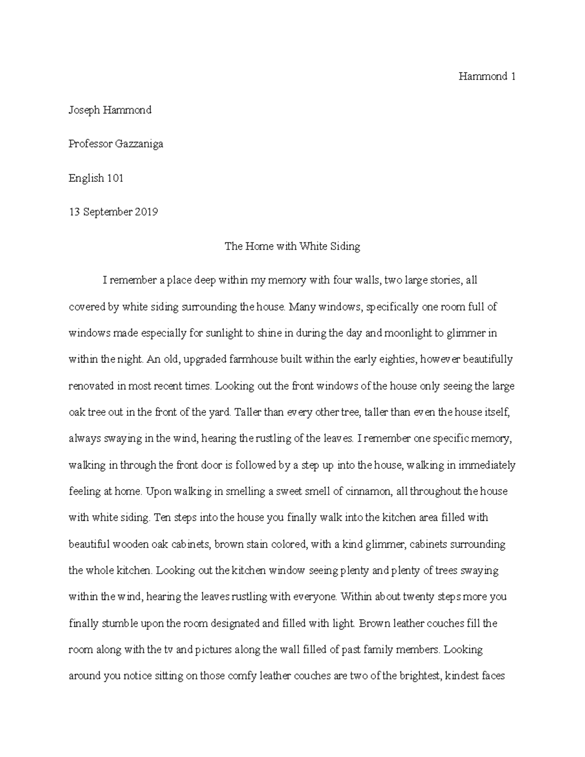 Personal Narrative - Final Draft - Joseph Hammond Professor Gazzaniga ...