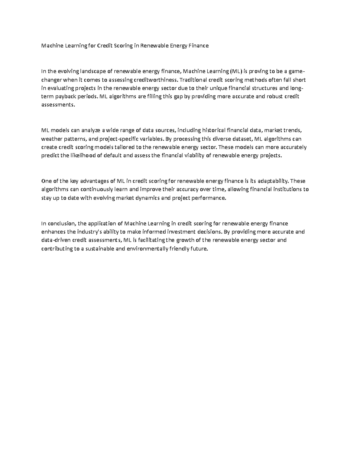 Machine Learning For Credit Scoring In Renewable Energy Finance Traditional Credit Scoring