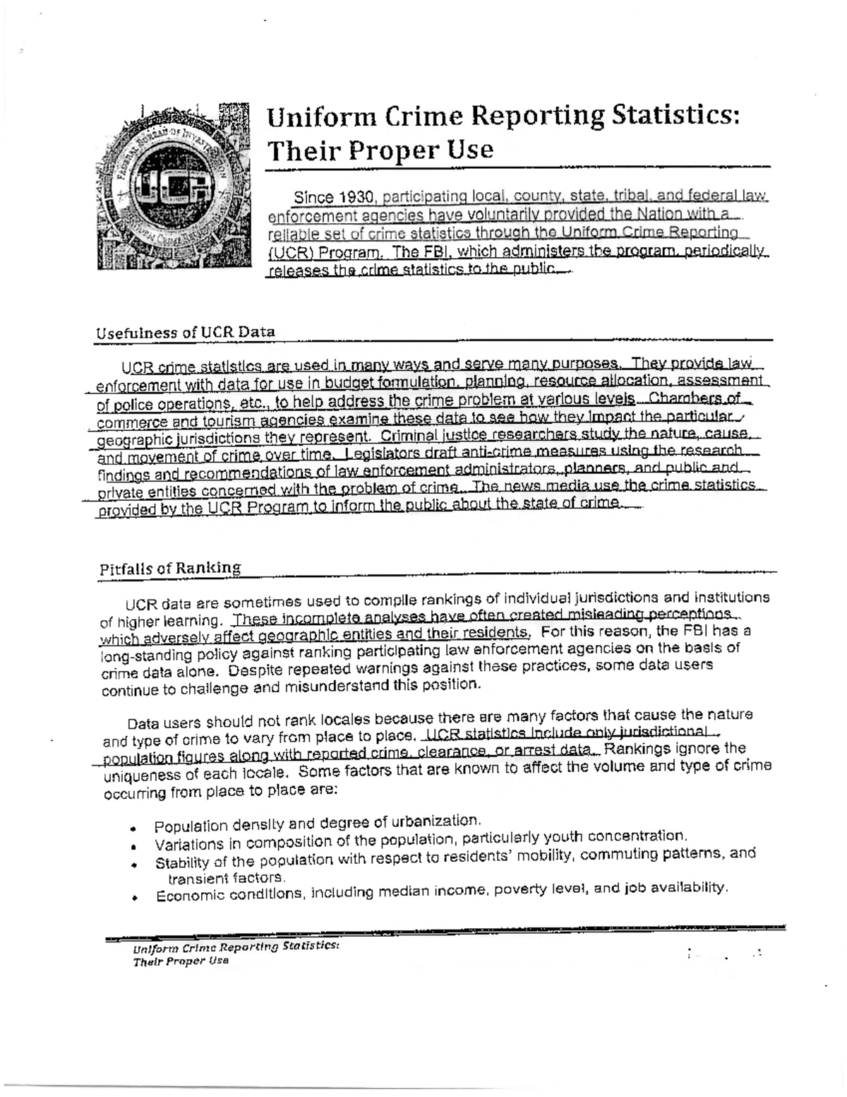 UCR Data - UCR data pack - CLJ 101 - Studocu