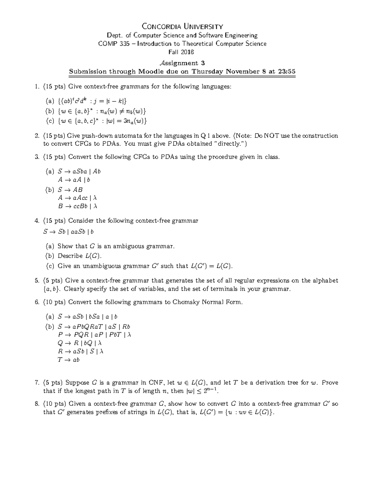 2018 Fall A3 Problems - practice - CONCORDIA UNIVERSITY Dept. of ...