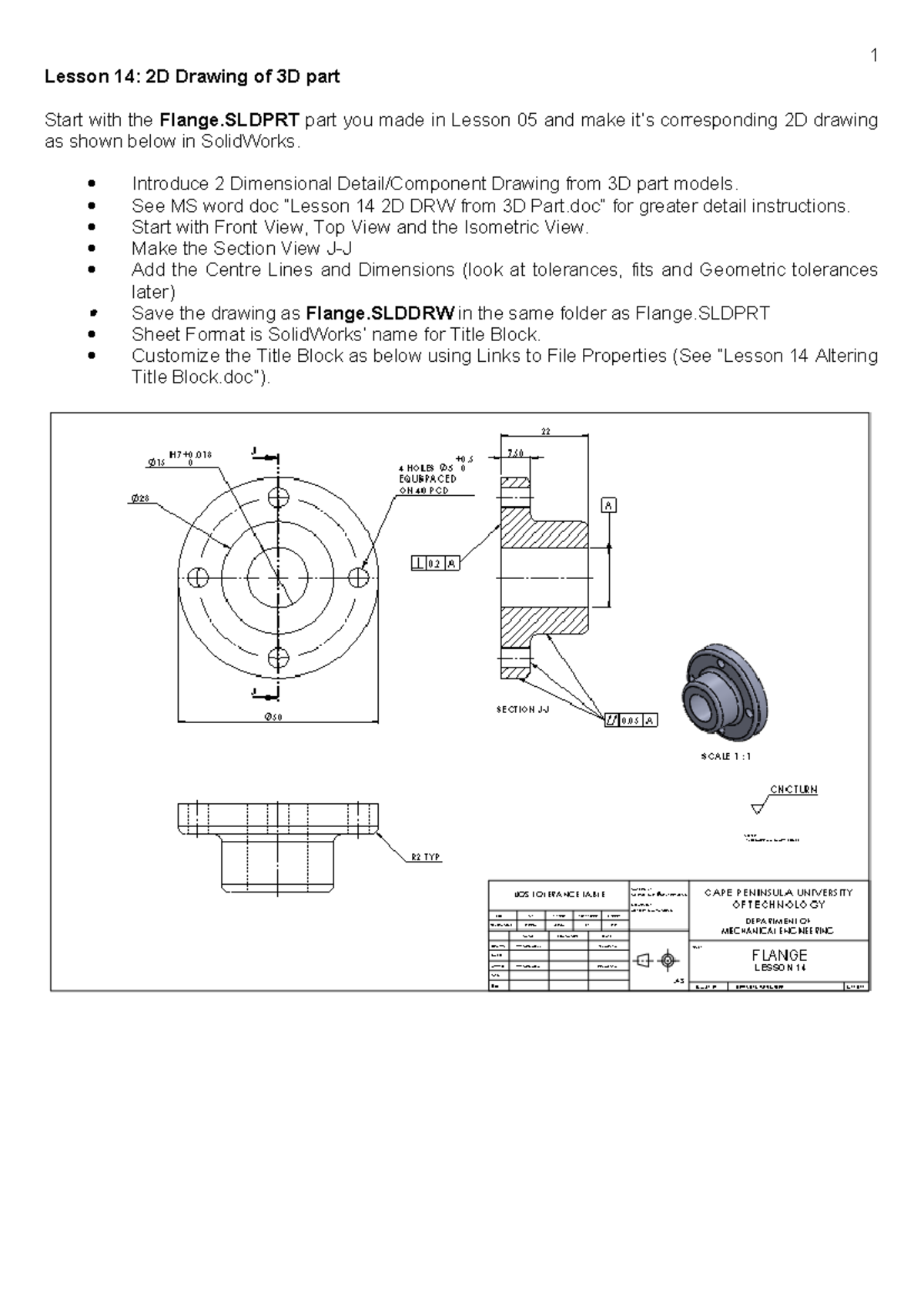 Lesson 14 - notes - Lesson 14: 2D Drawing of 3D part Start with the ...