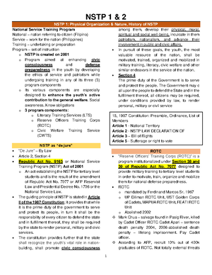 Transes NSTP 1 AND 2 - NSTP 1: Physical Organization & Nature, History ...