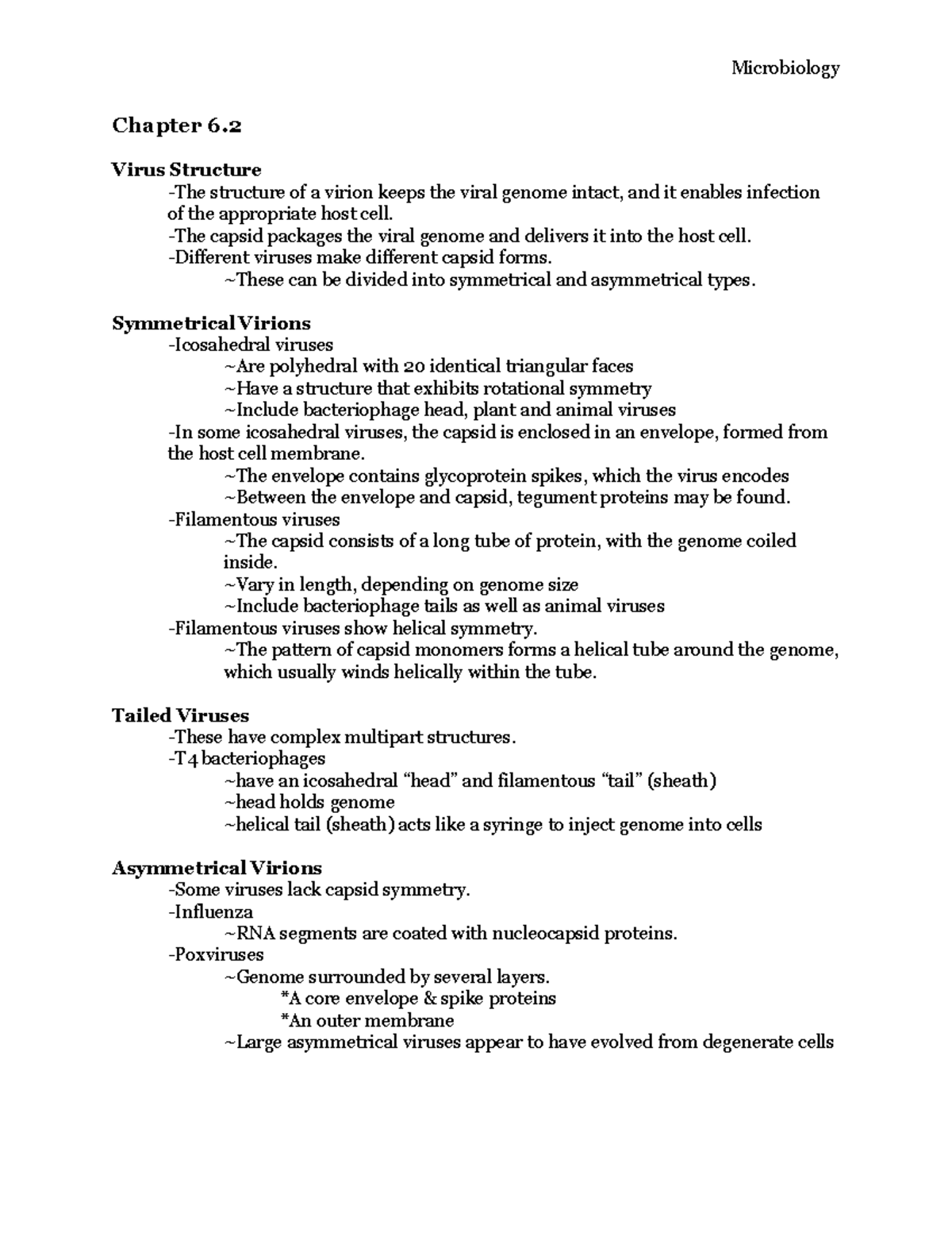 Micro 6.2 Outline - Microbiology Chapter 6. Virus Structure -The ...