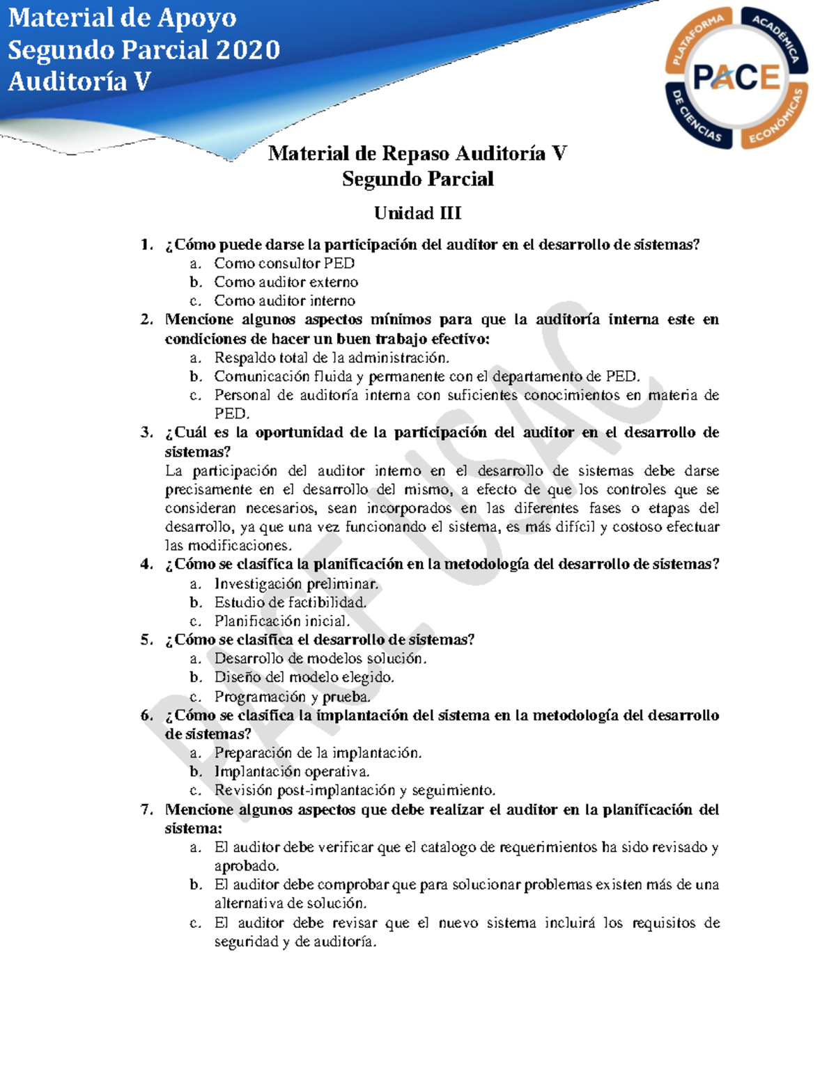 Segundo Parcial Audi V con plantilla - Segundo Parcial 2020 Auditoría V ...