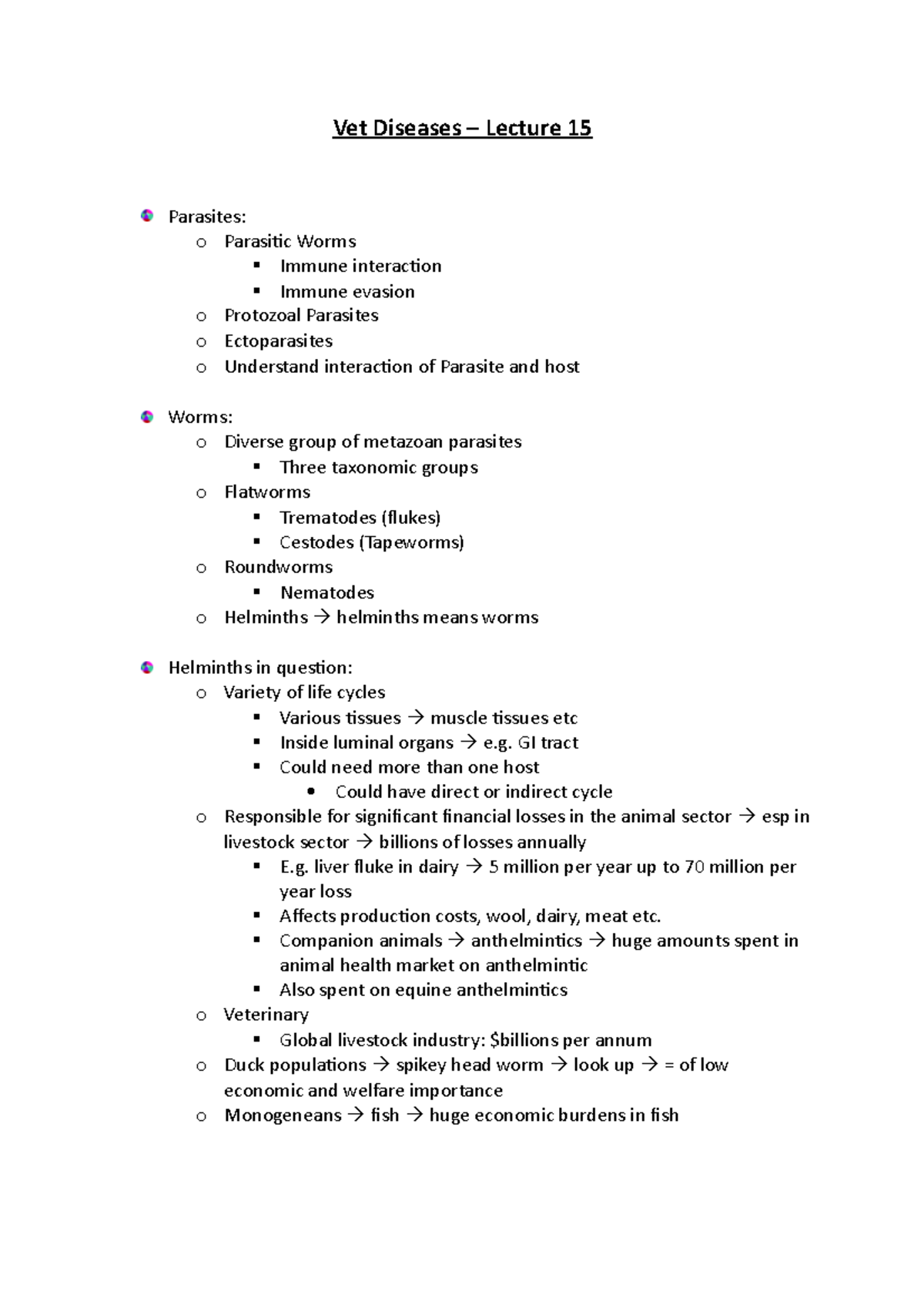 Vet Diseases - Lecture 15 - Vet Diseases – Lecture 15 Parasites: o ...