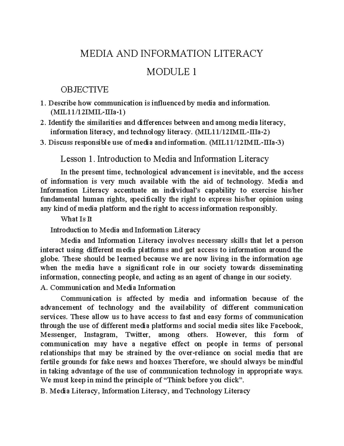 MIL Module 1 (Braille) - media and information - MEDIA AND INFORMATION ...