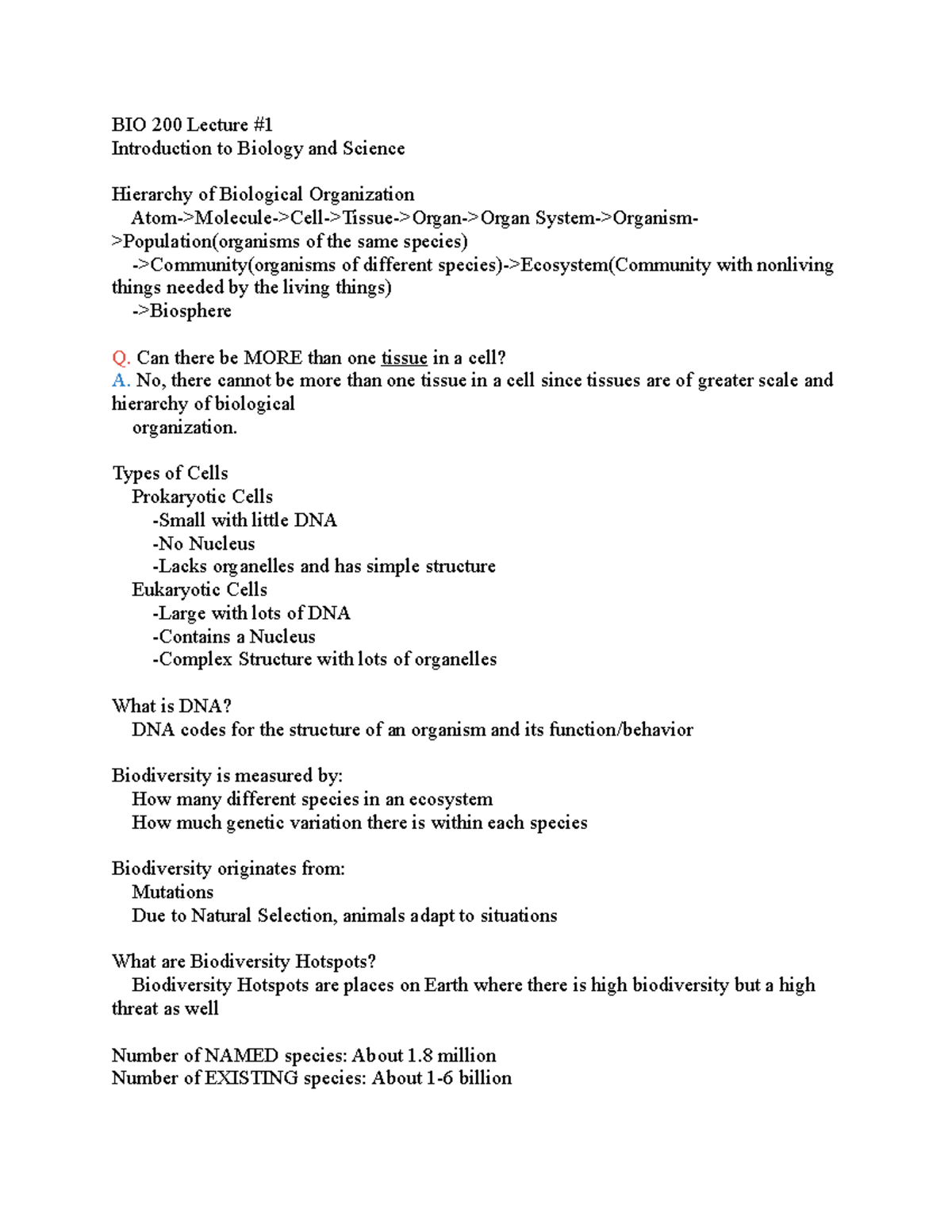 BIO 200-Introduction to Biology and Science Notes - BIO 200 Lecture ...