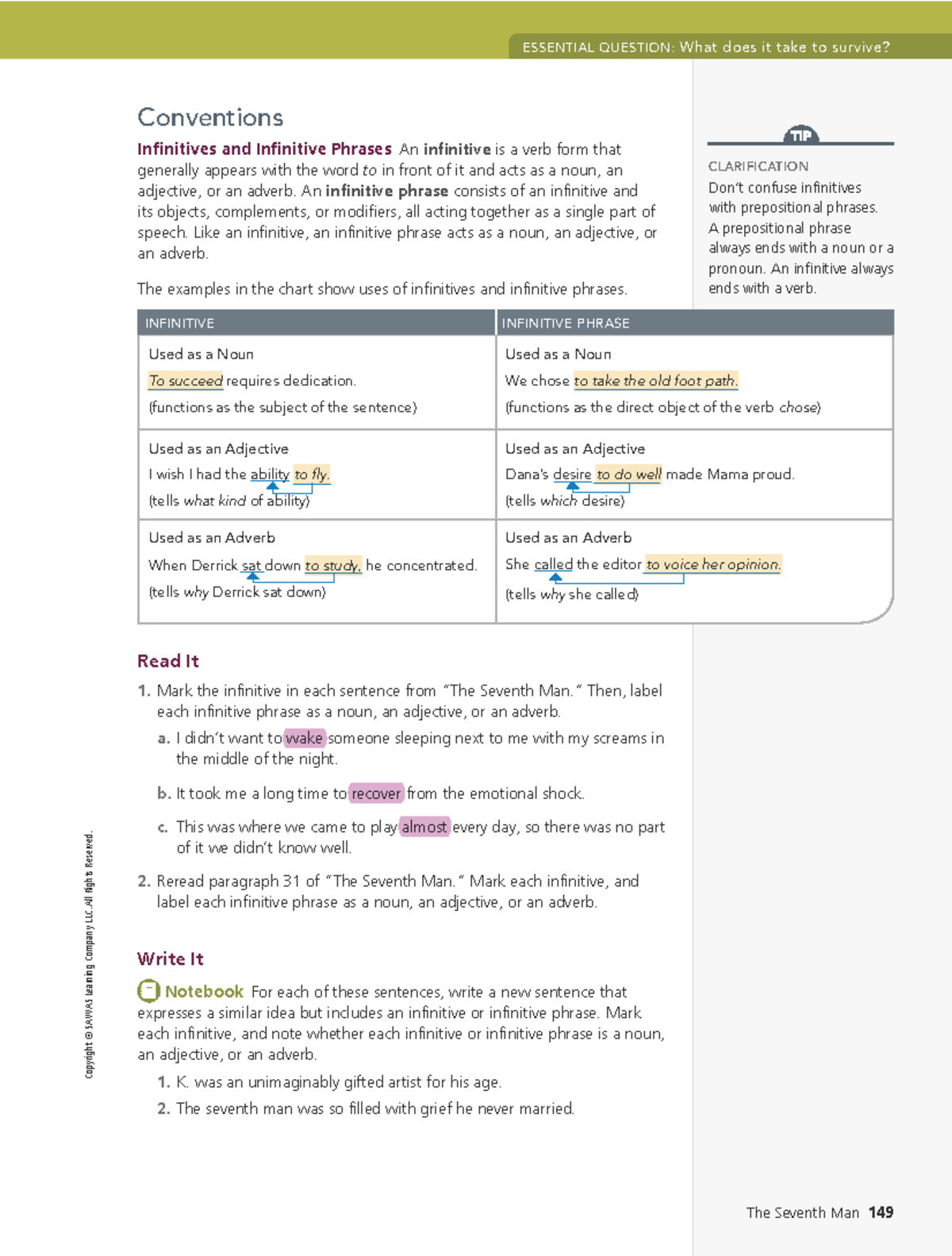 Seventh Man Infinitives - Copyright © SAVVAS Learning Company LLC. All ...