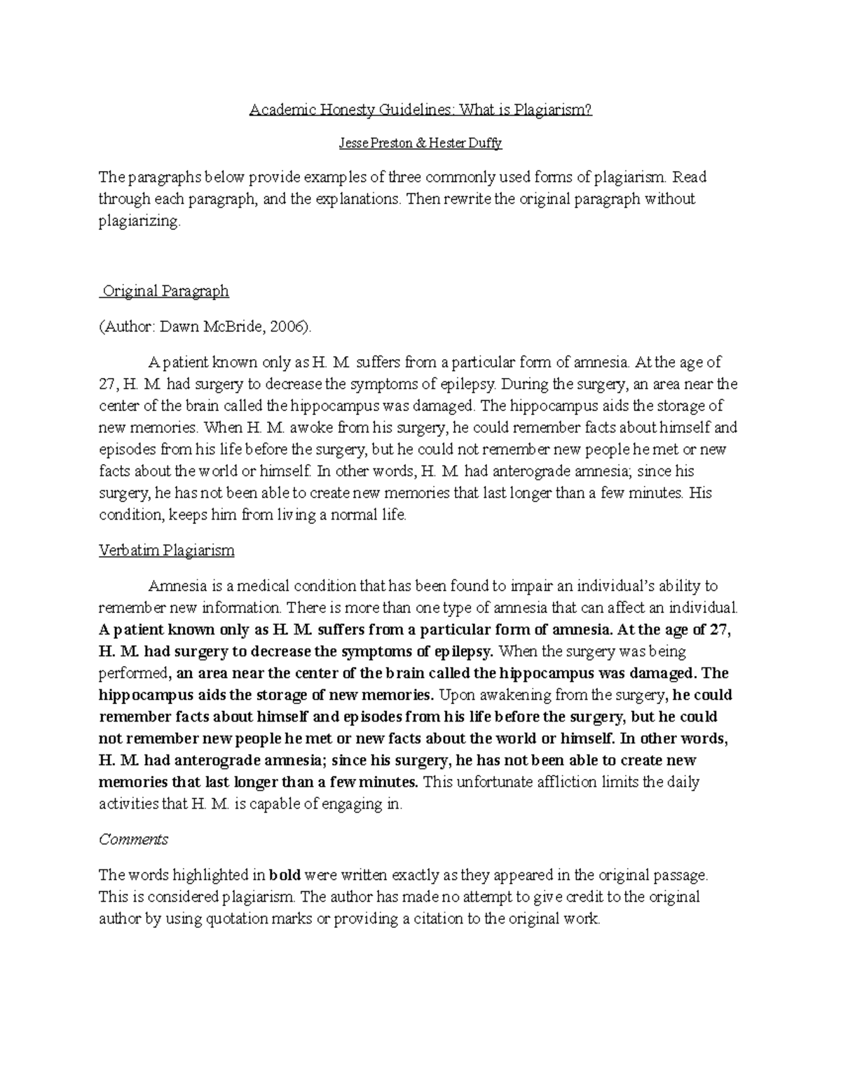 Plagiarism activity corrected - Academic Honesty Guidelines: What is ...