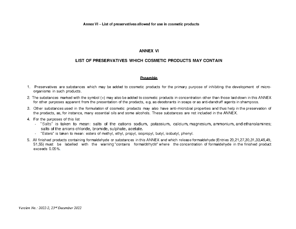 Annex VI Release -23-Dec-2022 - rd ANNEX VI LIST OF PRESERVATIVES WHICH ...