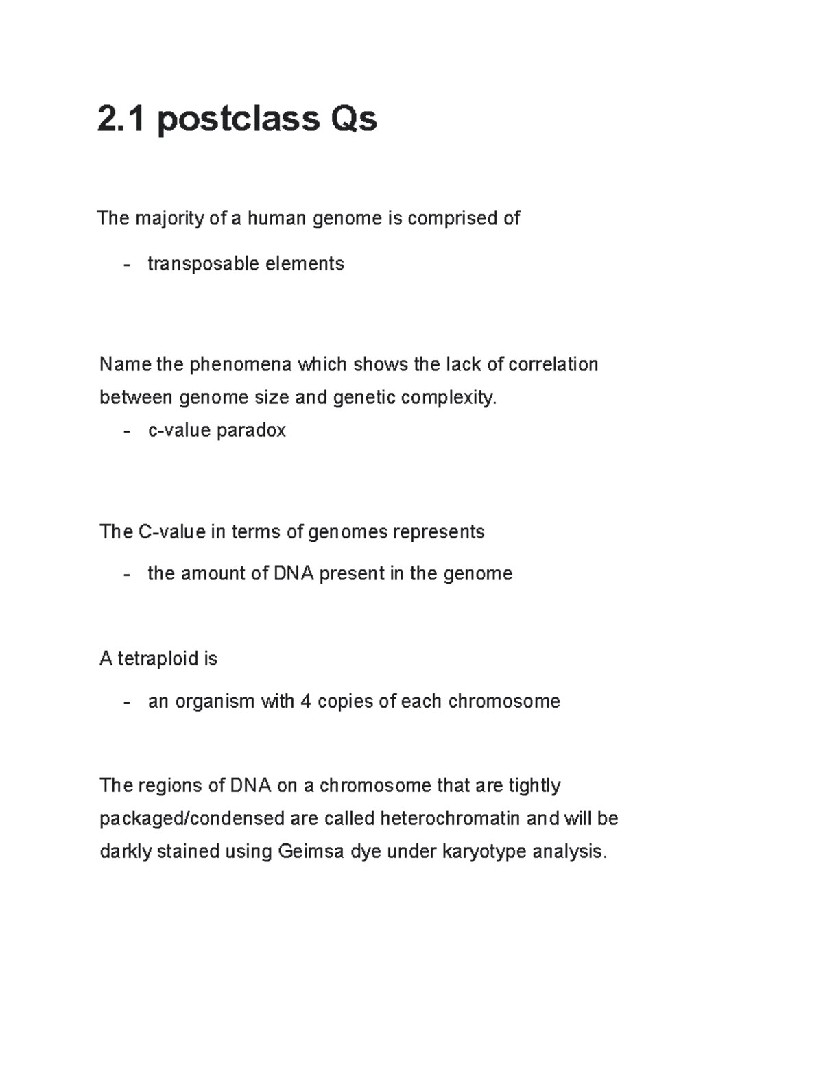 2.1 postclass Qs - post class questions - 2 postclass Qs The majority ...
