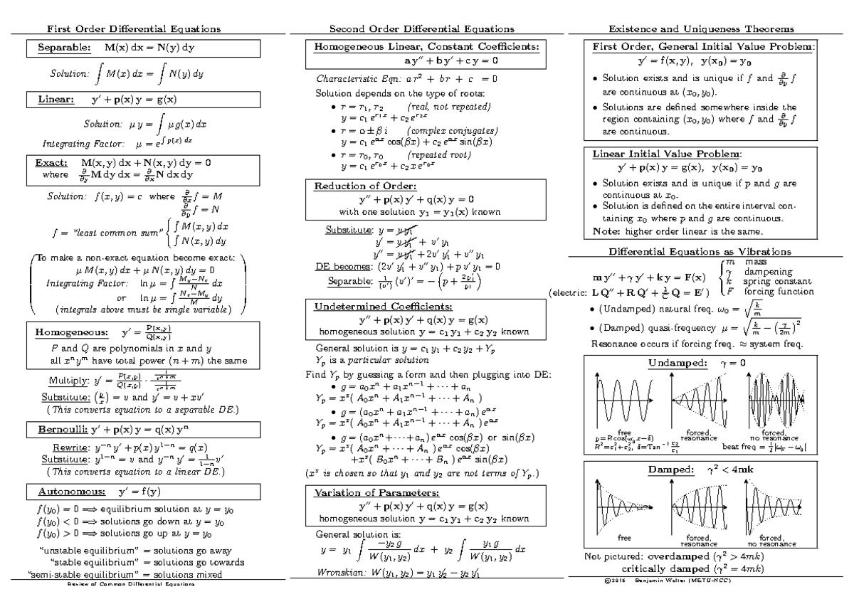 ODE-Review - jkd - First Order Differential Equations Separable: M(x ...