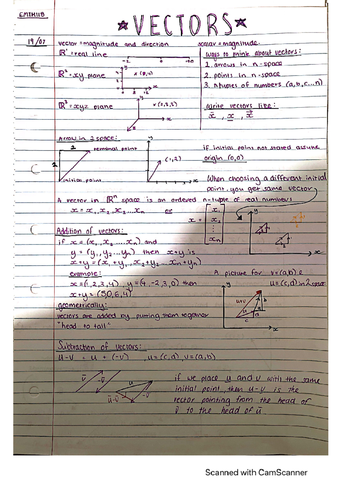 Vector Geometry - First lecture - Engineering Mathematics 1A - Studocu