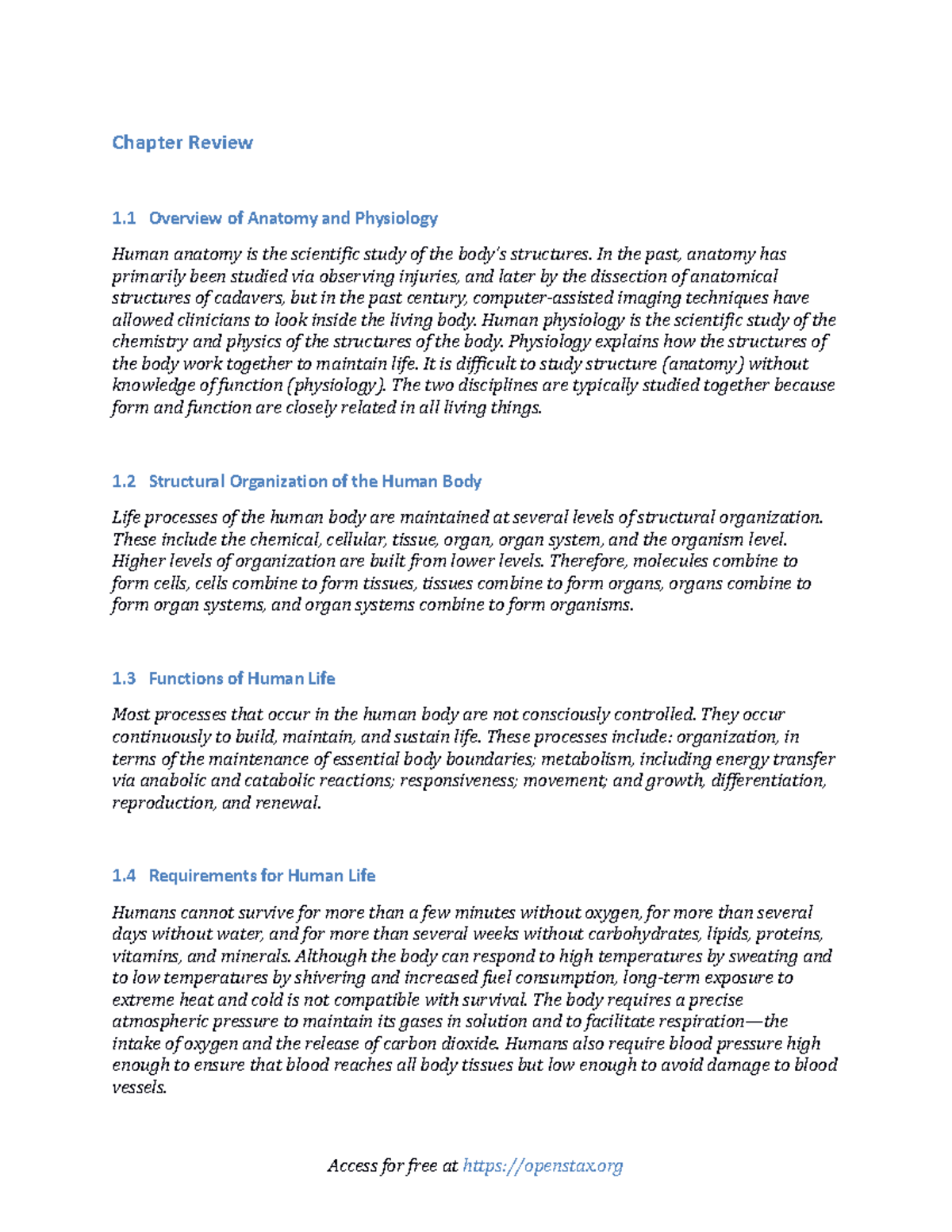 1-chapter-review - Review - Chapter Review 1 Overview of Anatomy and ...