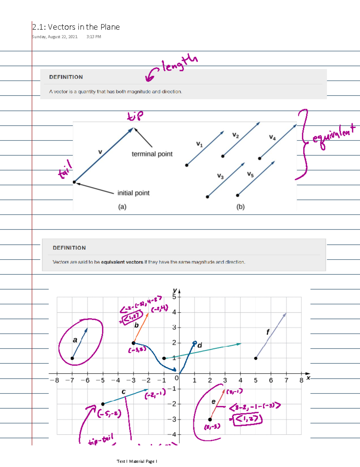 2.1 Vectors in the Plane - MATH 3333 - 2: Vectors in the Plane Sunday ...