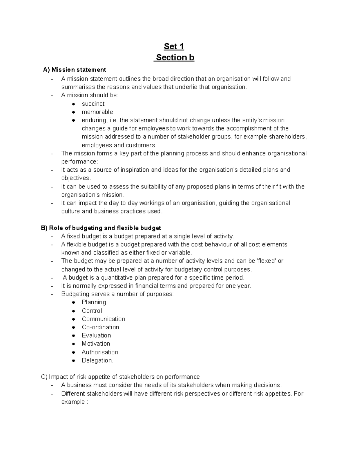 APM - GOOD - Set 1 Section b A) Mission statement - A mission statement ...