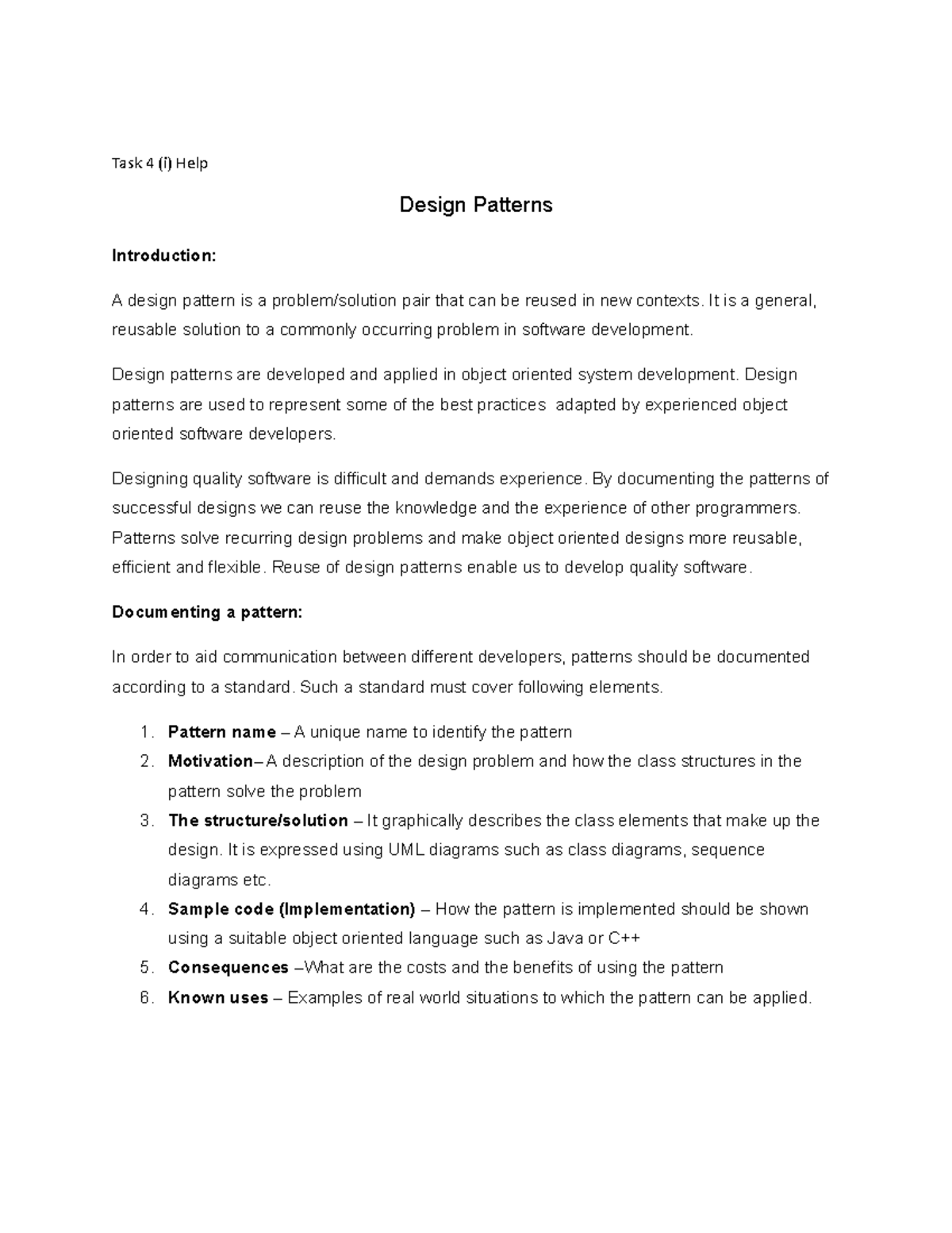 HND AP - Task 4 i) Help - Design Patterns - Task 4 (i) Help Design ...