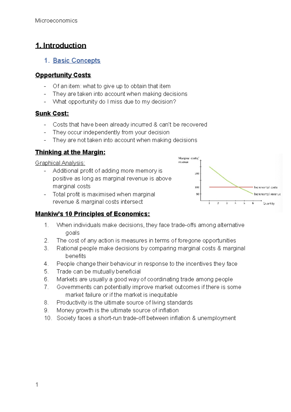 Micro Theory Summary - Zusammenfassung - 1. Introduction 1. Basic ...