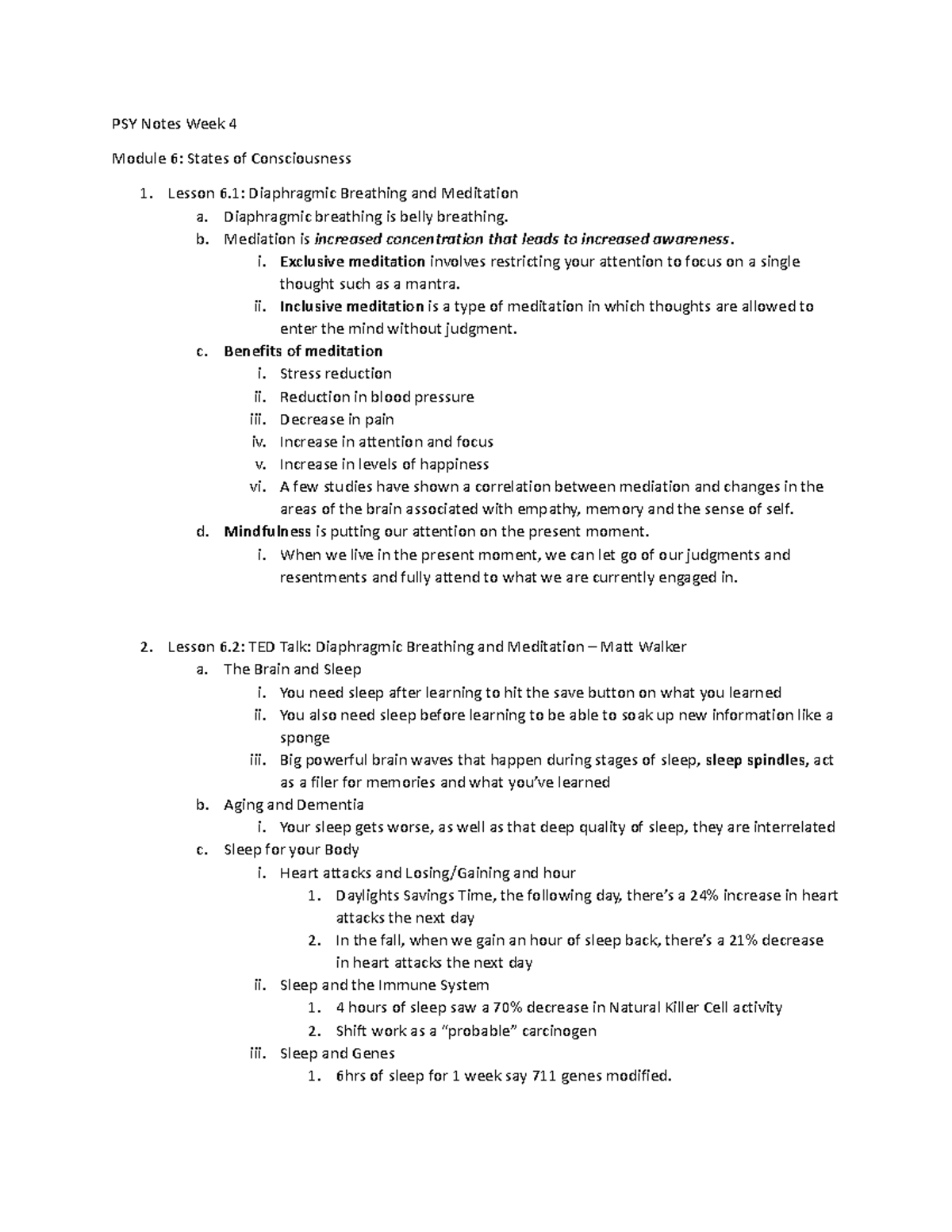 PSY Notes Wk4 Module 6 States of Consciousness - PSY Notes Week 4 ...