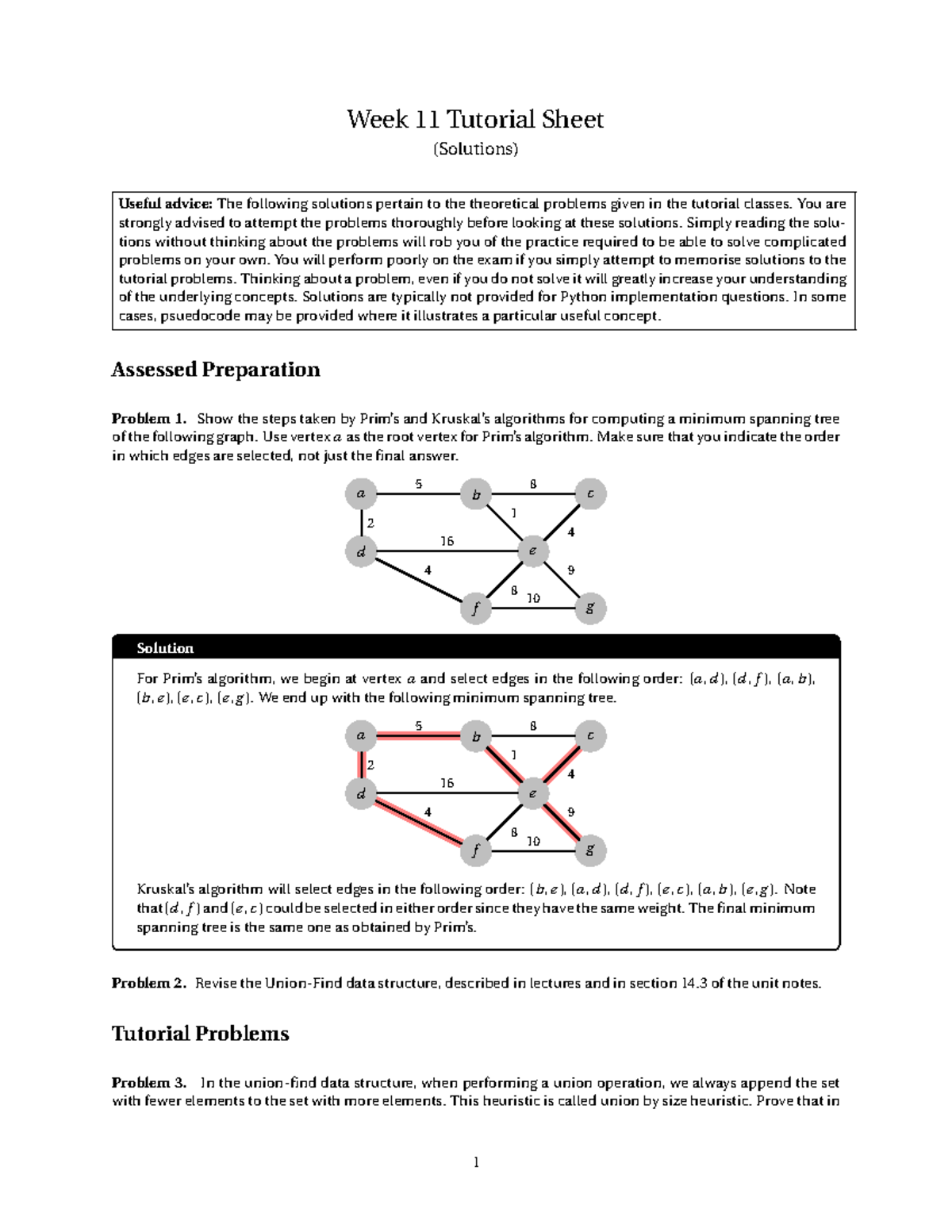 Week11-solutions - week 11 sol - Week 11 Tutorial Sheet (Solutions ...