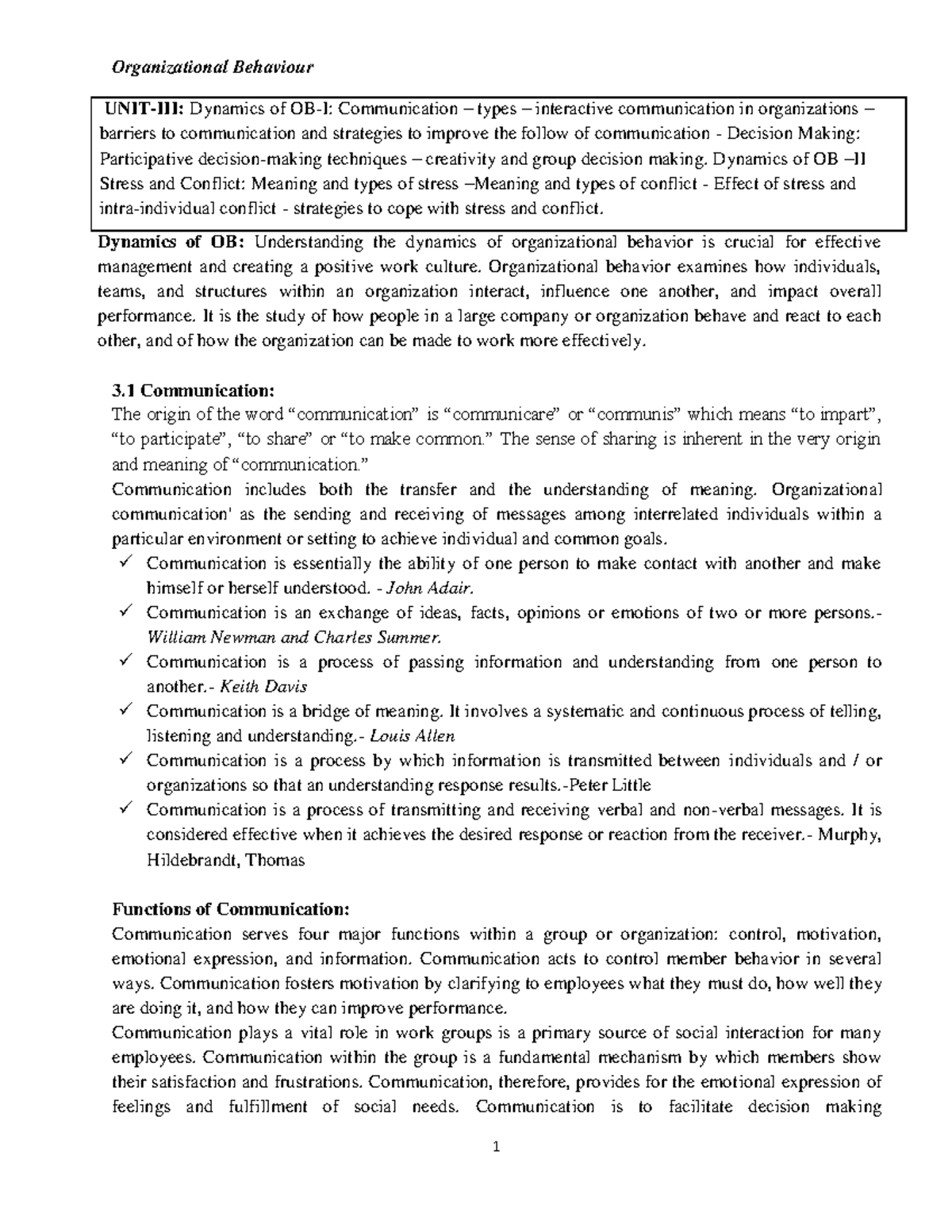 Unit-3 OB - 4th year 2 sem subjects - UNIT-III: Dynamics of OB-I ...