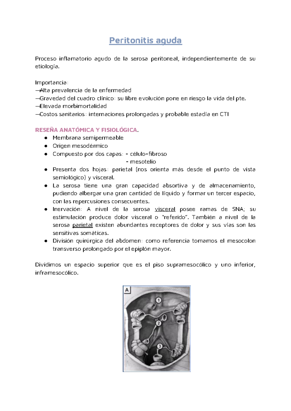 Peritonitis Aguda - Apunte teorico - Peritonitis aguda Proceso inflamatorio agudo de la serosa ...