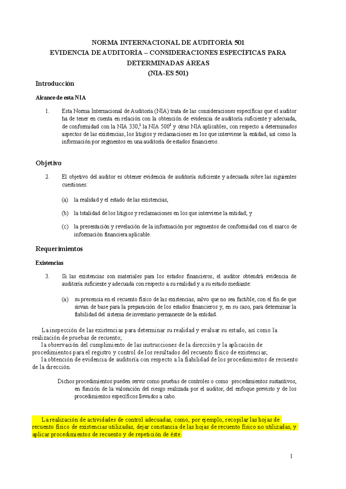 NIA 501 pdf - NORMA INTERNACIONAL DE AUDITORÍA 501 EVIDENCIA DE ...