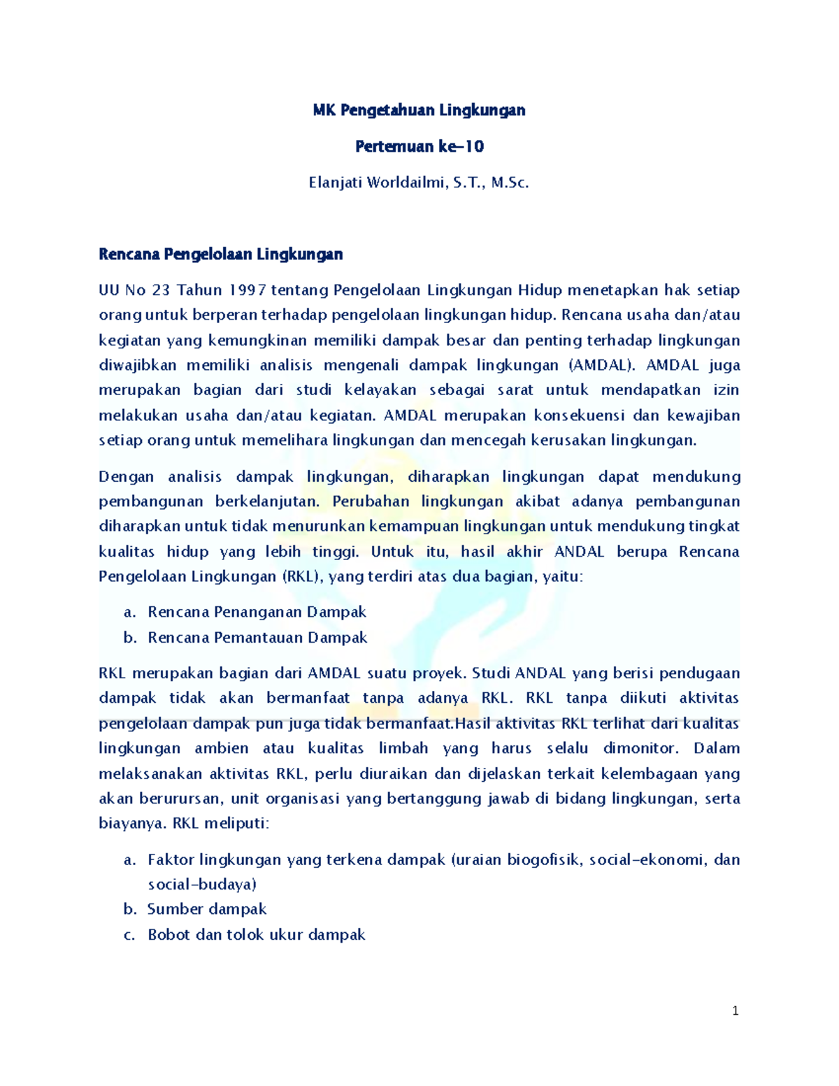 RKL RPL - Assigntments Meet 12 - MK Pengetahuan Lingkungan Pertemuan ke ...