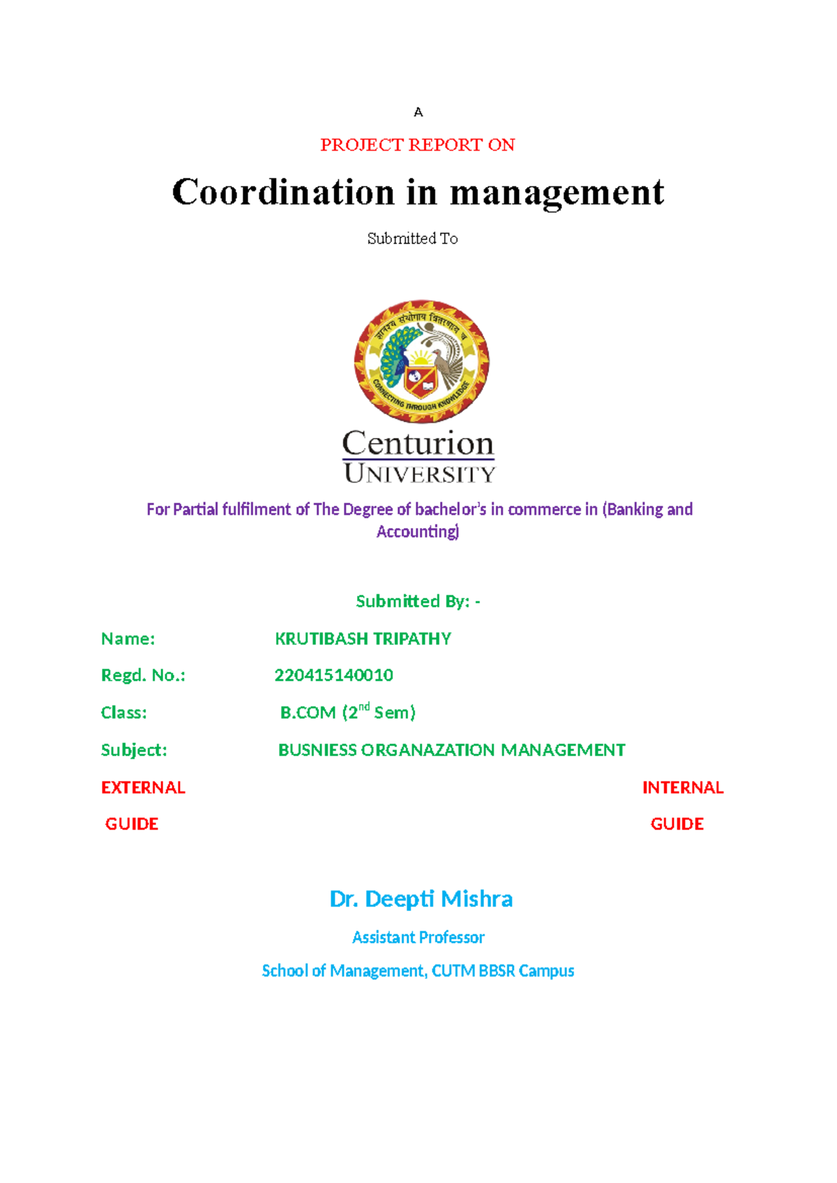 Techniques of coordination repory - A PROJECT REPORT ON Coordination in ...