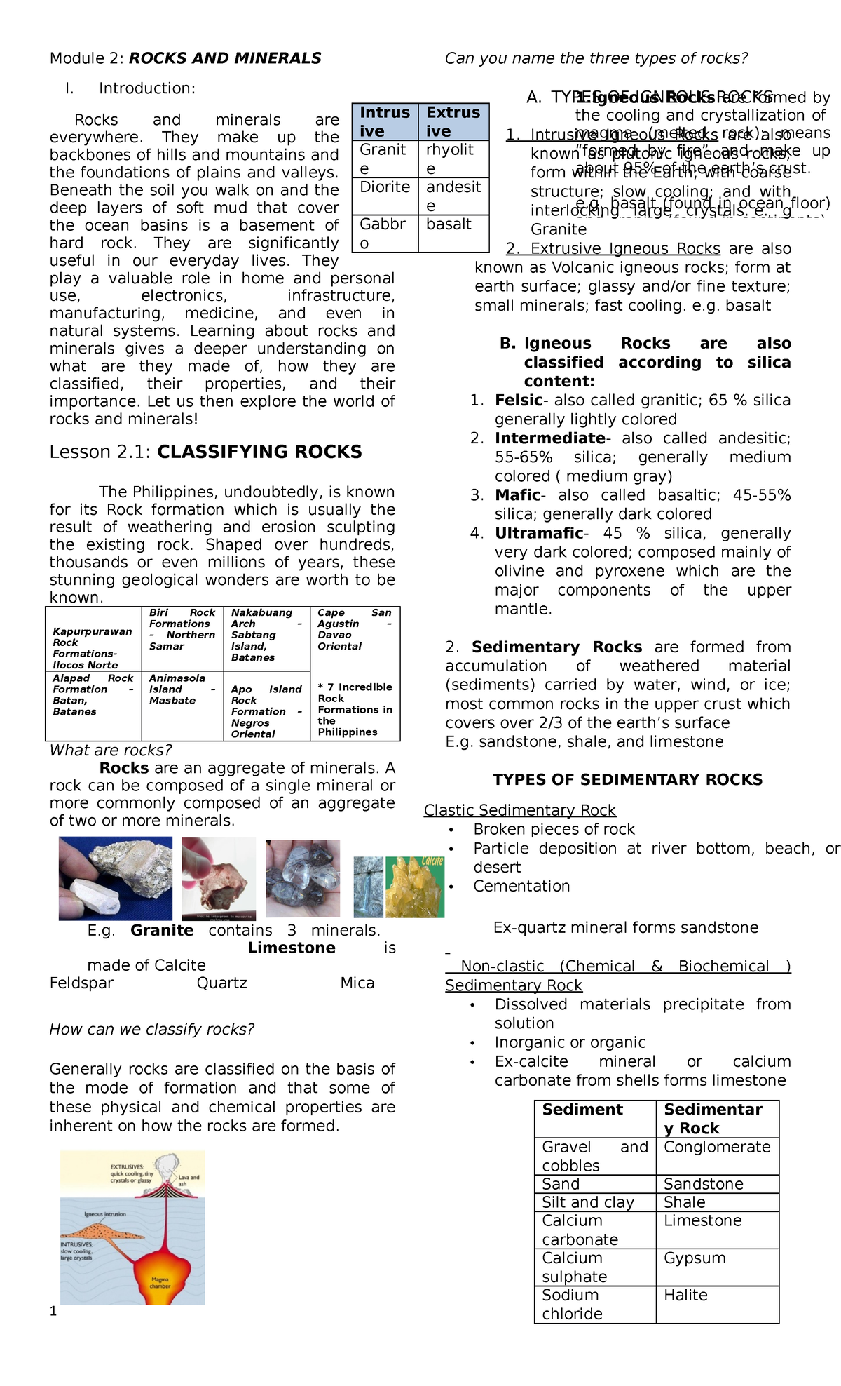 Earth Science w - Module 2: ROCKS AND MINERALS I. Introduction: Rocks ...