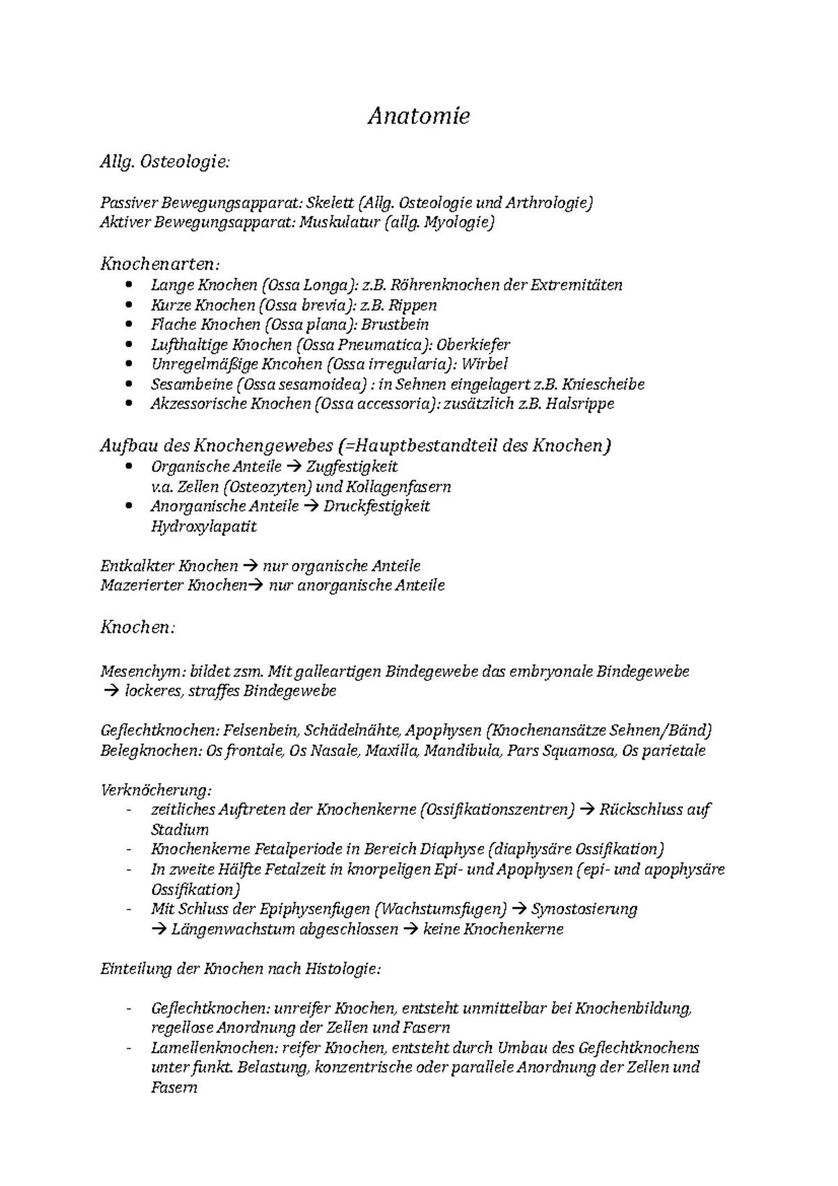 Anatomie - Anatomie Allg. Osteologie: Passiver Bewegungsapparat ...
