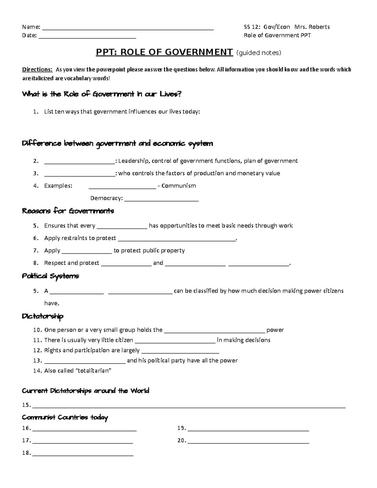 Federalism Roleof Governmentpowerpoint-1 - Name