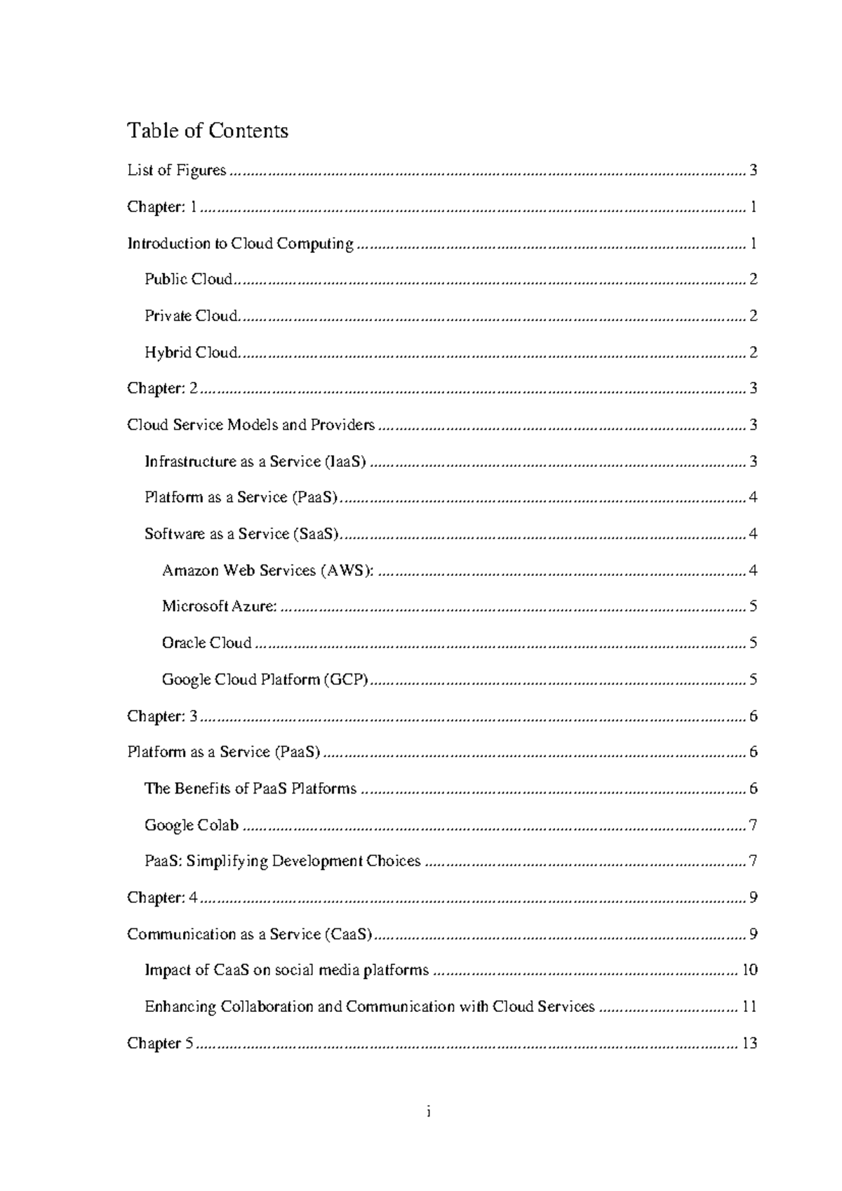 Report-Cloud-Computing - i List of Figures Table of Contents Chapter ...