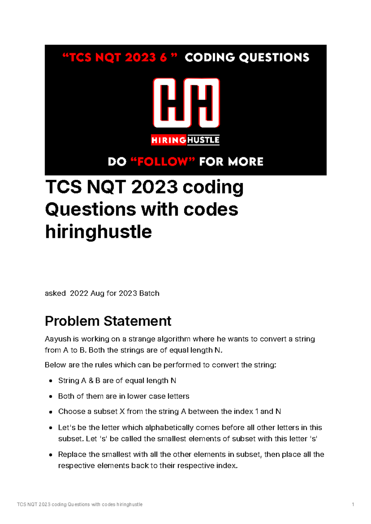 TCS NQT 2023 coding Questions with codes hiringhus ...
