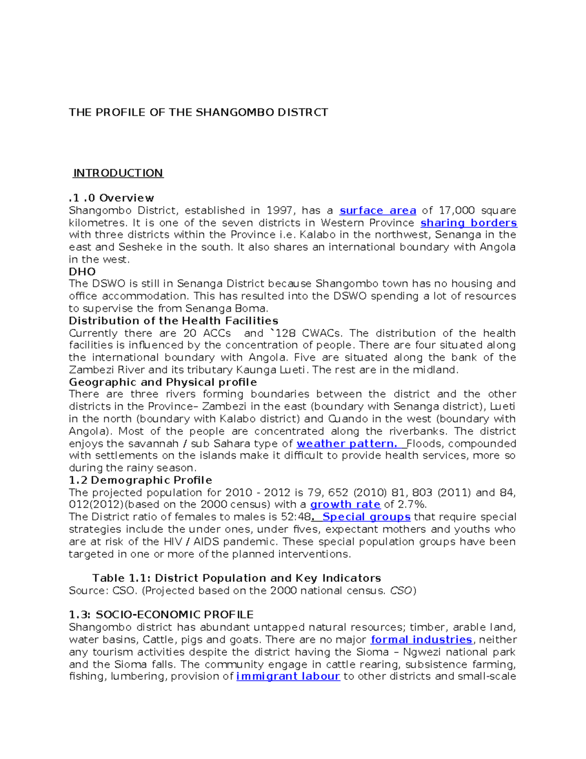 THE Profile OF THE Shangombo Distrct - THE PROFILE OF THE SHANGOMBO ...