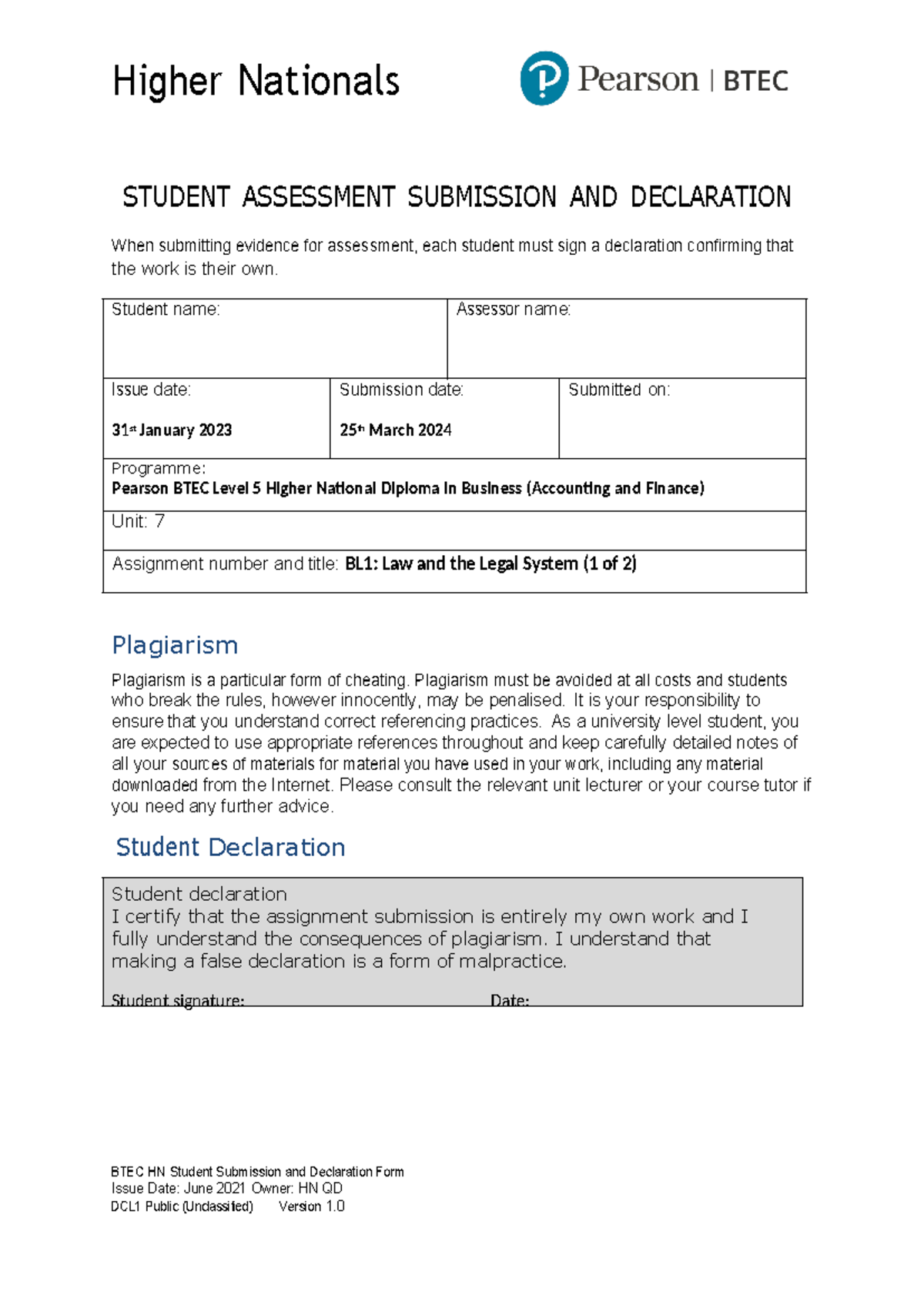 A1 Student-Assessment-Submission-and-Declaration - Student declaration I certify that the ...