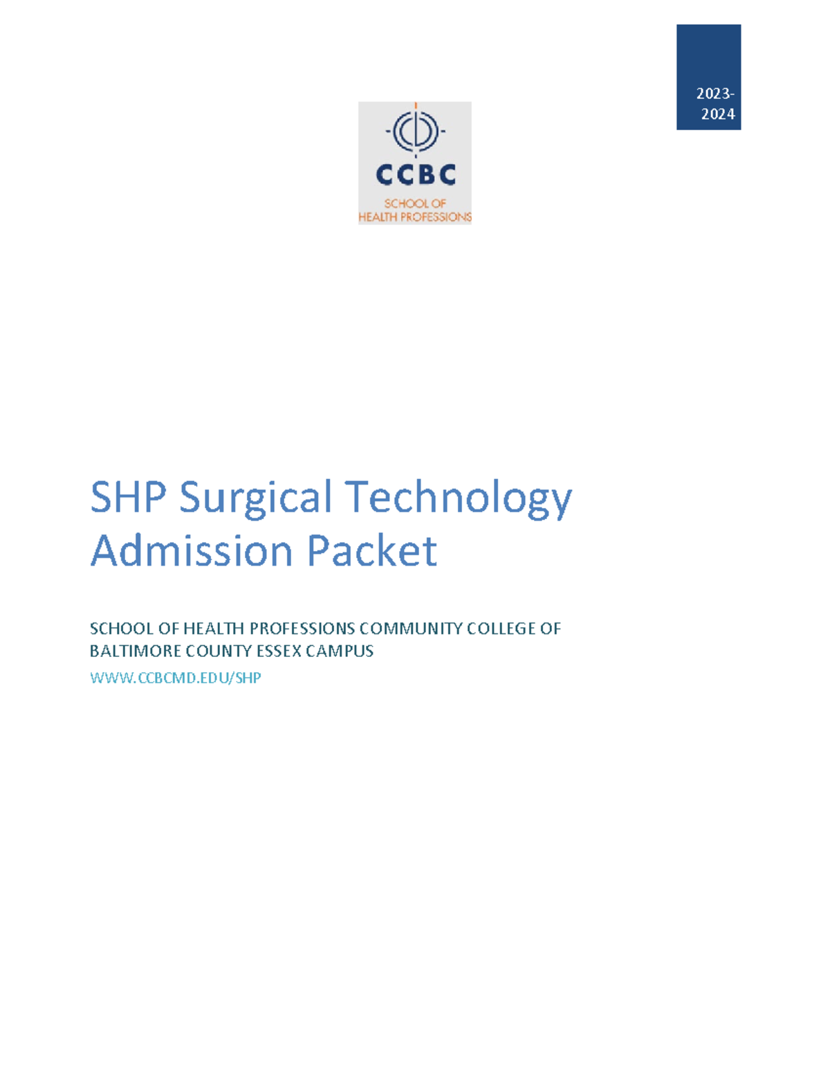 Surgical Technology Admiss Packet - 2023- 2024 SHP Surgical Technology ...