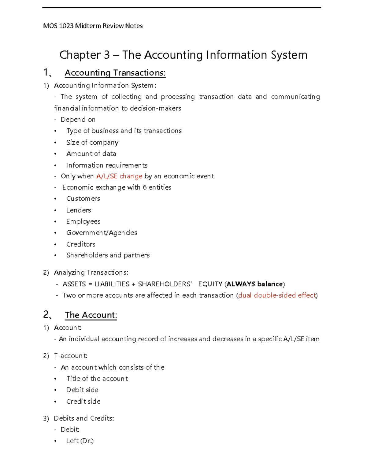 Ch3 - lecture notes - MOS 1023 Midterm Review Notes Chapter 3 – The ...