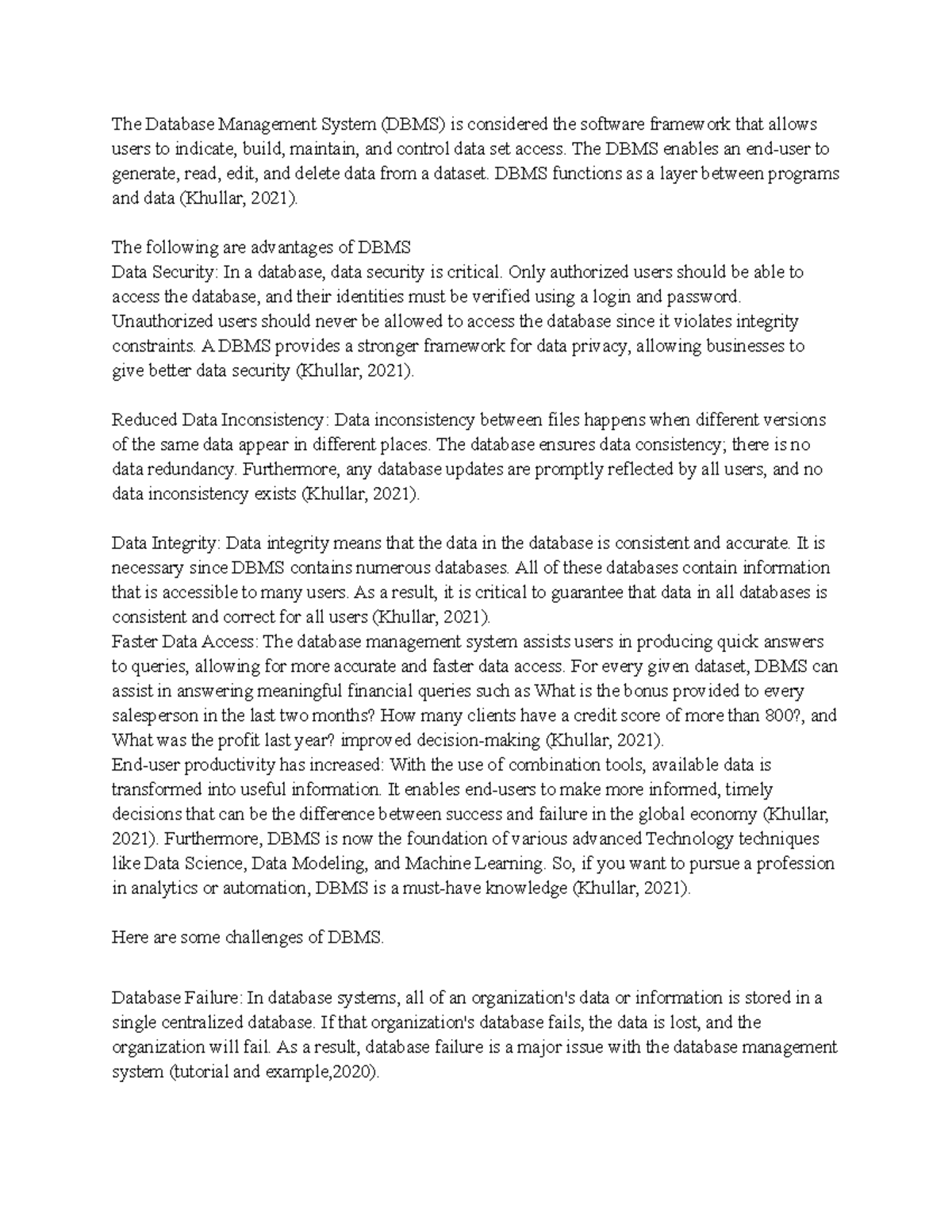 CS 2203 UNIT 1 DF - discussion forum - The Database Management System (DBMS) is considered the ...