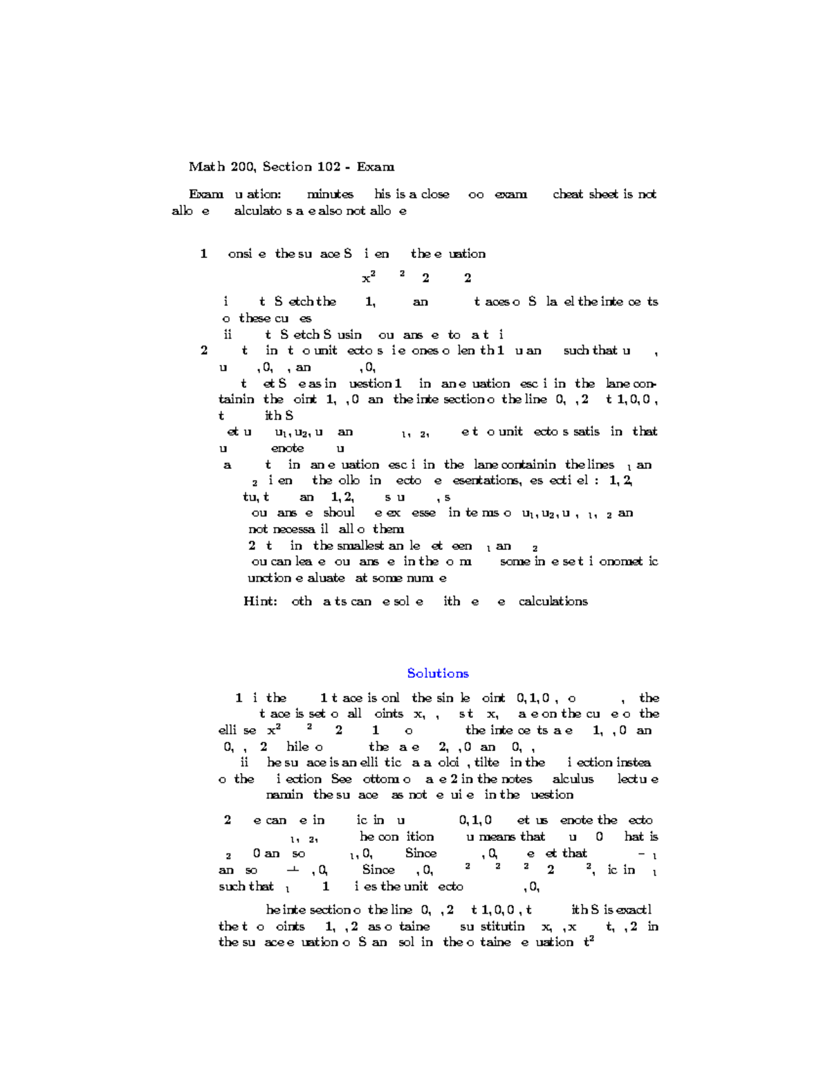 Math200 Sec 102 W1 2022 Solutions to 1st Exam - Math 200, Section 102 ...