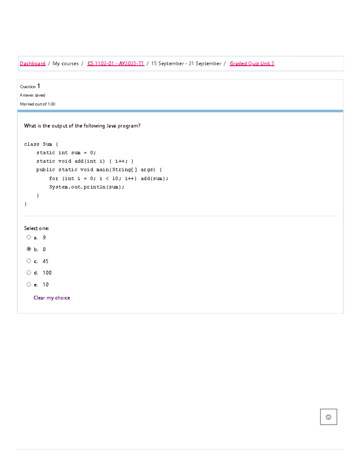 Graded Quiz Unit 3 score 95-100 - Question 1 Answer saved Marked out of ...