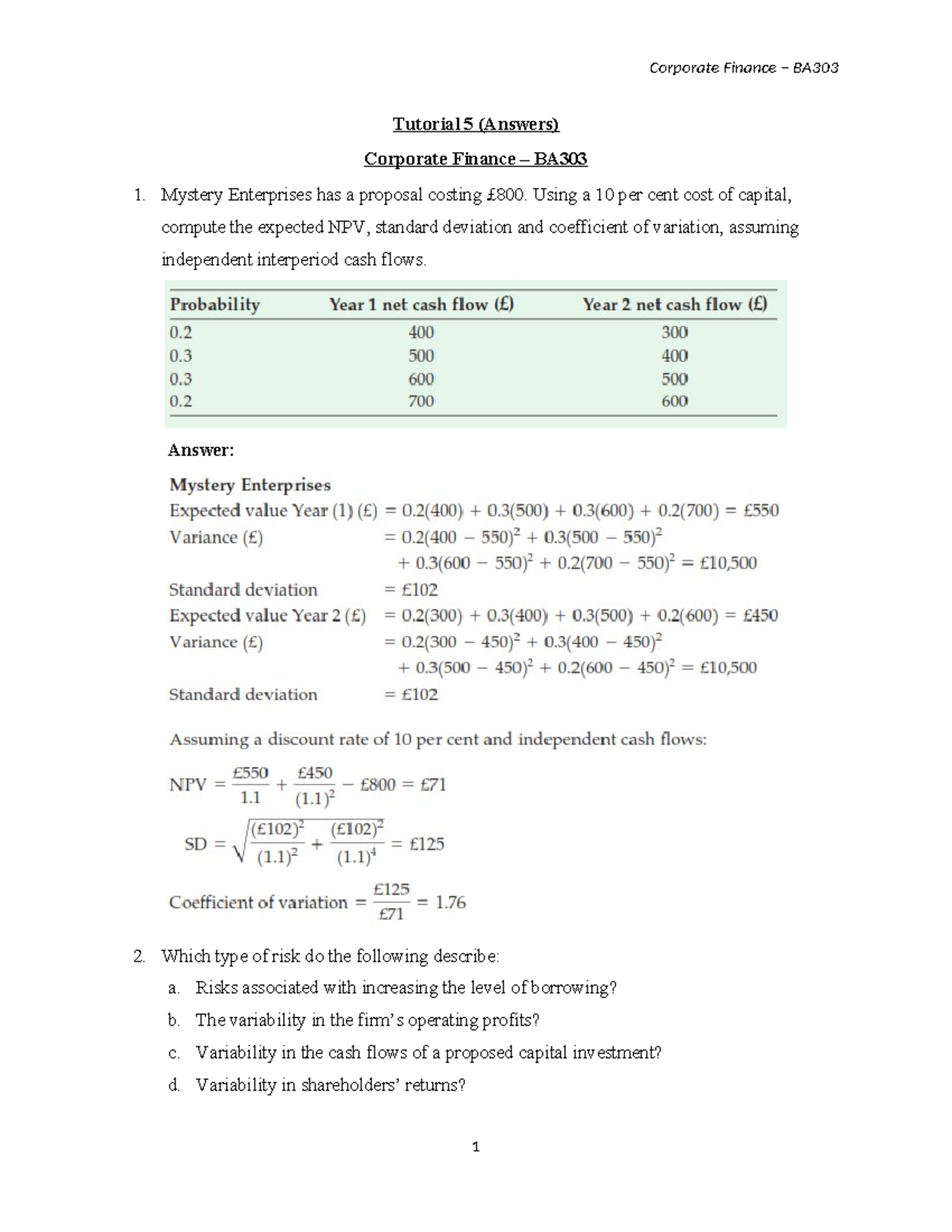 CHAP 5 tutorial answer just give me the freaking premium - Tutorial 5 ...