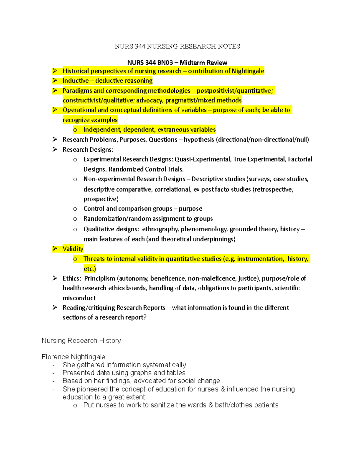 NURS 344 Nursing Research Notes - Nurs 344 - MacEwan - Studocu