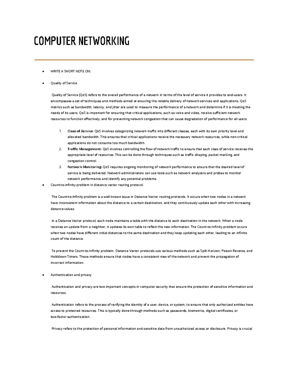 Networking - full notes in q/a form - COMPUTER NETWORKING WRITE A SHORT ...